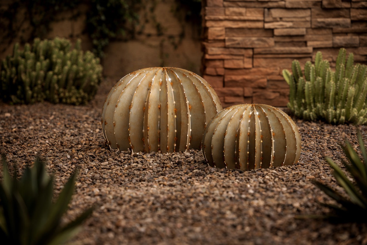 Golden Barrel Cactus | Metal Landscape Art | Desert Steel