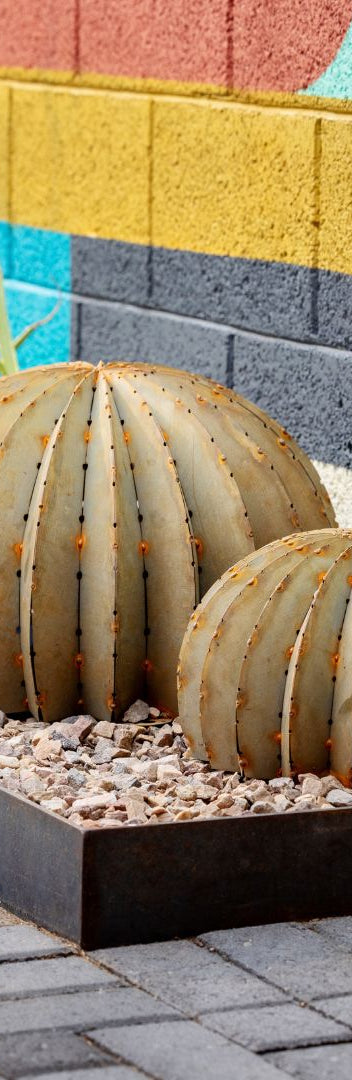 Golden Barrel Cactus | Metal Landscape Art | Desert Steel