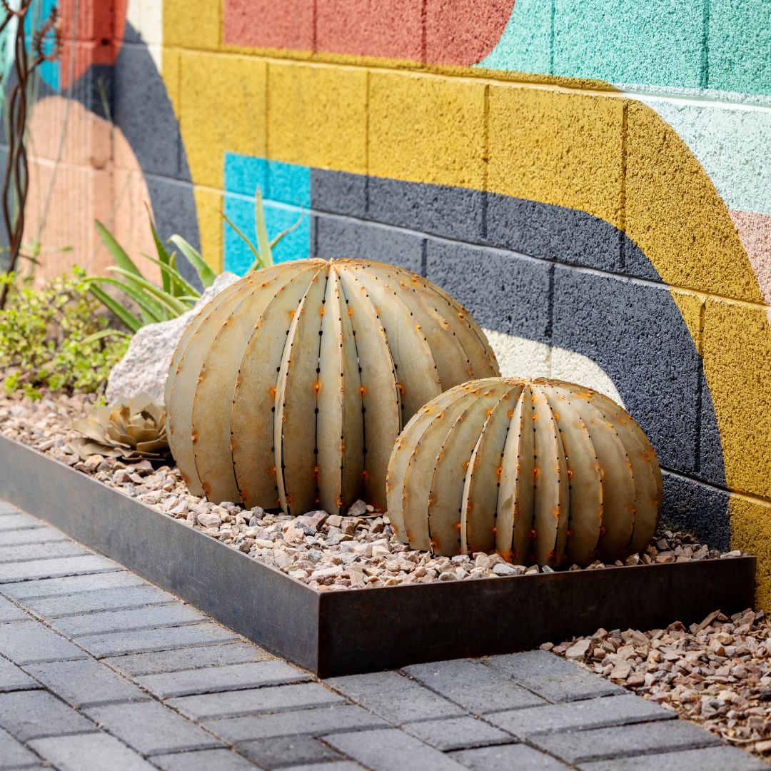 Golden Barrel Cactus | Metal Landscape Art | Desert Steel