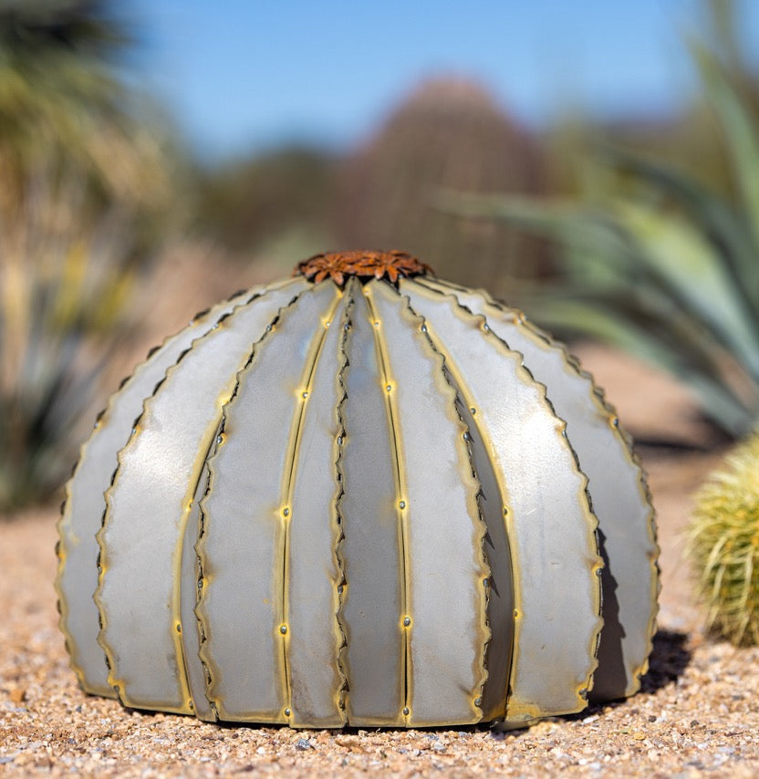 Golden Barrel Cactus Torch | Metal Yard Decor | Desert Steel