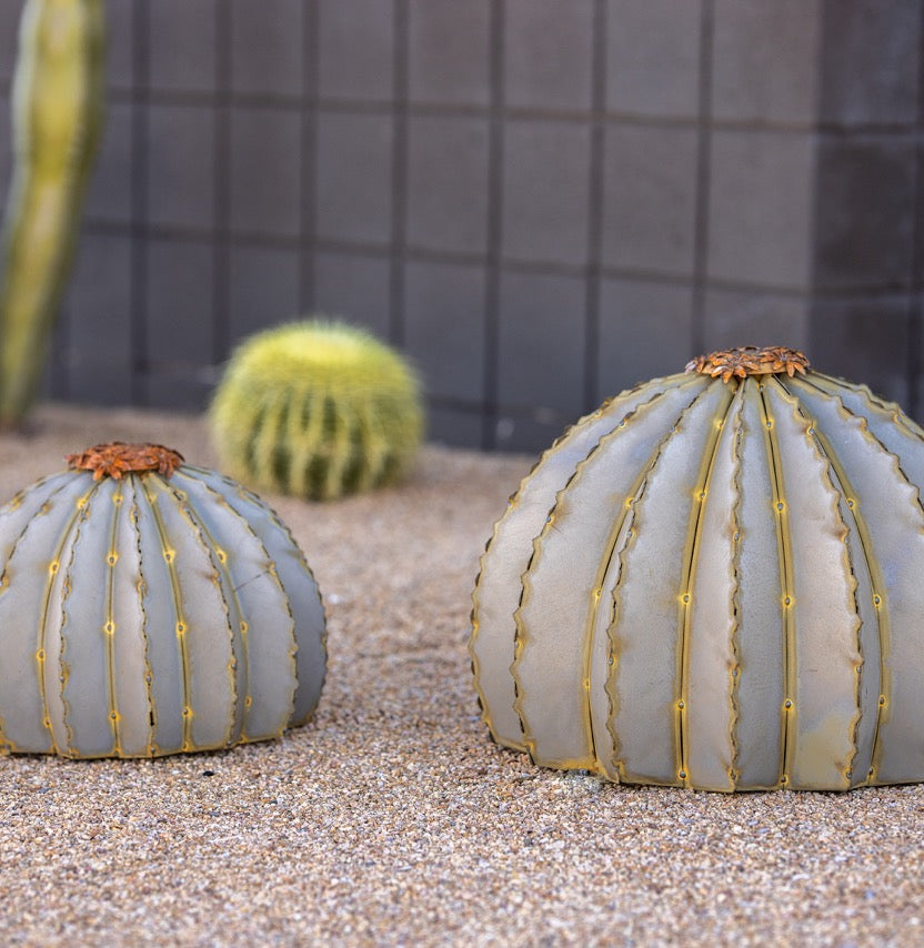 Golden Barrel Cactus Torch | Metal Yard Decor | Desert Steel